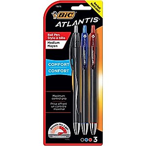 BIC Atlantis Comfort Ballpoint Pen, Medium Point (1.0 mm), Assorted Colors, 3-Count