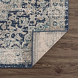 Bloom Rugs Traditional Blue Gray Area Rug - Vintage Boho 6x9 Rug for Living Room, Bedroom and Kitchen (6'6" x 9')