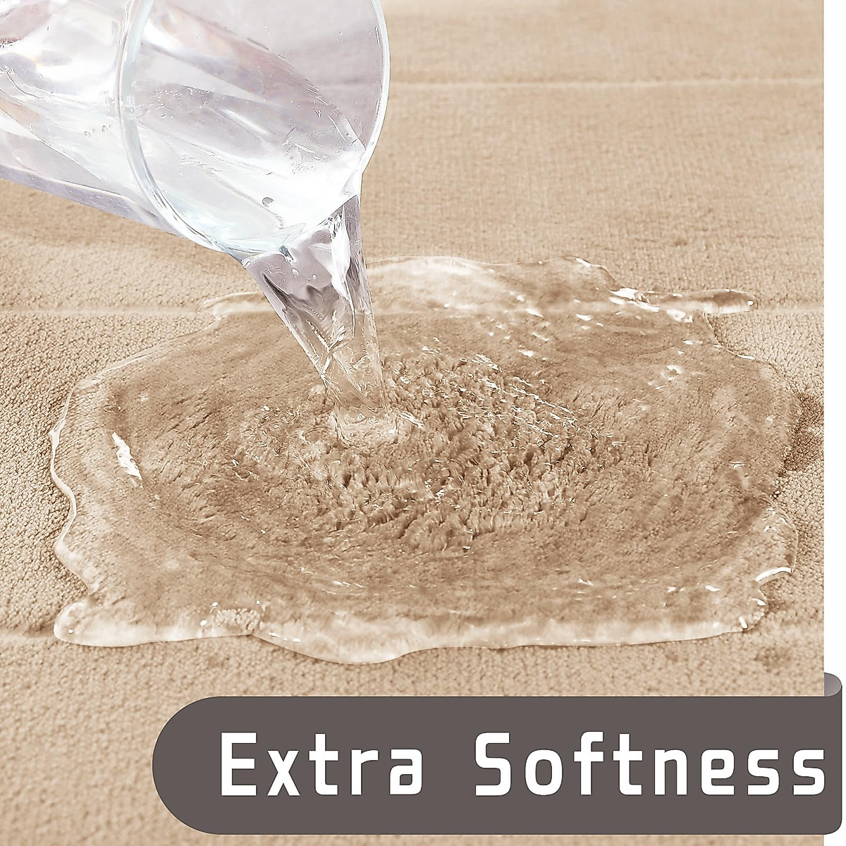 Yimobra Memory Foam Bath Mat Set, 2 Pieces Soft Bathroom Rugs,31.5x19.8 and 24x20.4 U-Shaped for Bathroom Rugs, Toilet Mats, Water Absorption, Non Slip, Thick, Dry Fast for Bathroom Floor Mats, Beige