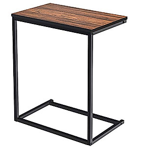 Tangkula Sofa Side Table C Shaped Table, Vintage Couch Table Sofa Side Table for Coffee Snack Laptop, Living Room TV Tray End Table