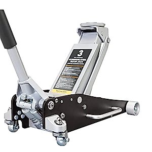 WOLF Hydraulic Low Profile Aluminum and Steel Racing Floor Jack with Dual Piston Quick Lift Pump, 3 Ton (6,000 lb) Capacity, Black, WFT830011LB