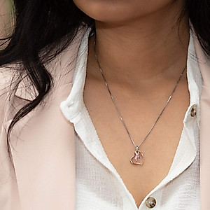 PEORA Breast Cancer Awareness Heart Ribbon Fight, Hope, Survive Pendant Necklace for Women with Created Pink Sapphire, Sterling Silver