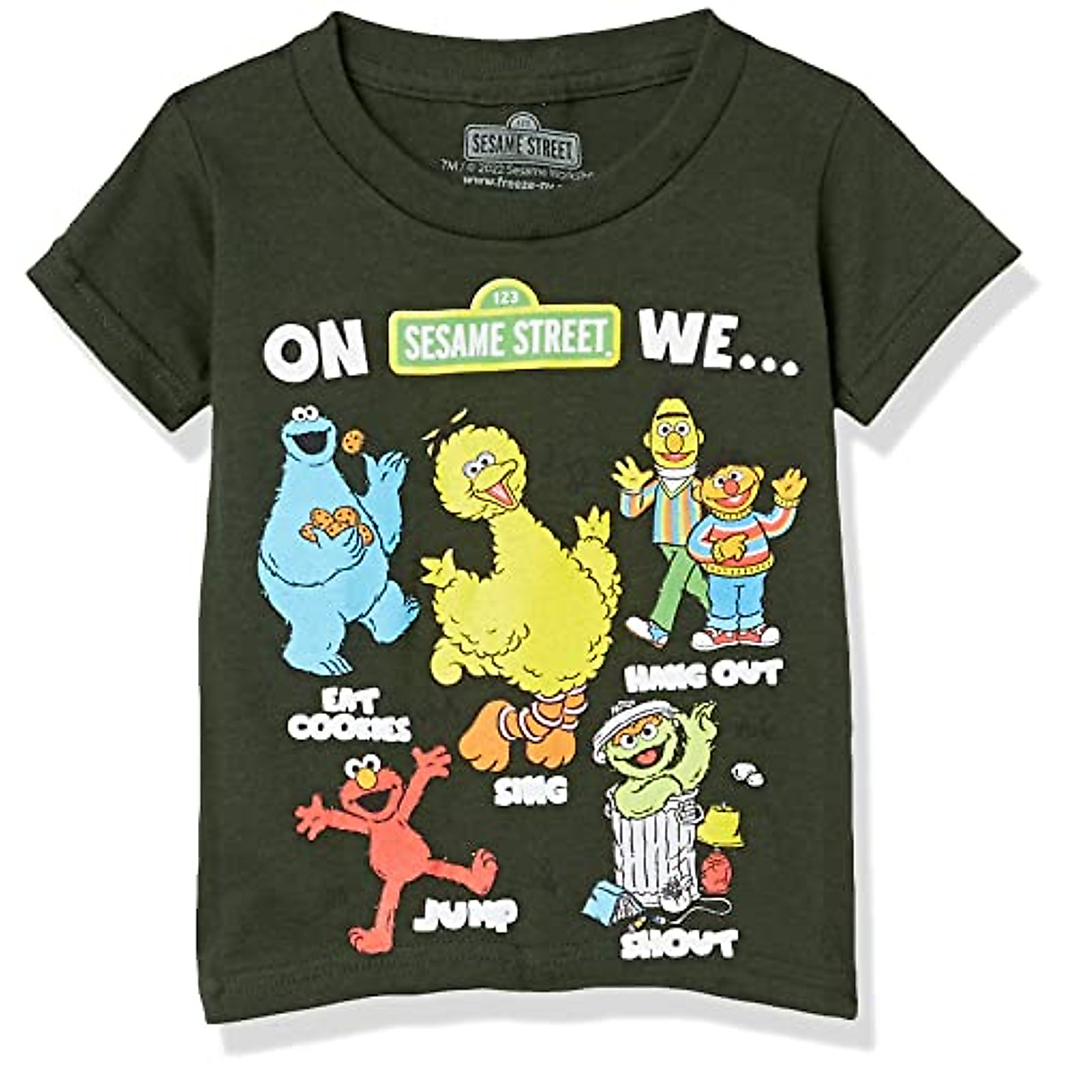 Sesame Street Boys' Toddler Elmo Cookie Monster Big Bird, Oscar The Grouch Short Sleeve Tee, Forest Green, 2T
