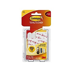 3M Command 17200CL Assorted Mounting Refill Strips, 8 Small 4 Medium 4 Large Strips, 3-PACK