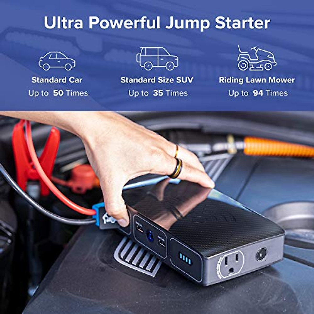 HALO Bolt Wireless Laptop Power Bank - 44400 mWh Portable Phone Laptop Charger Car Jump Starter with AC Outlet and Car Charger, Rose Gold