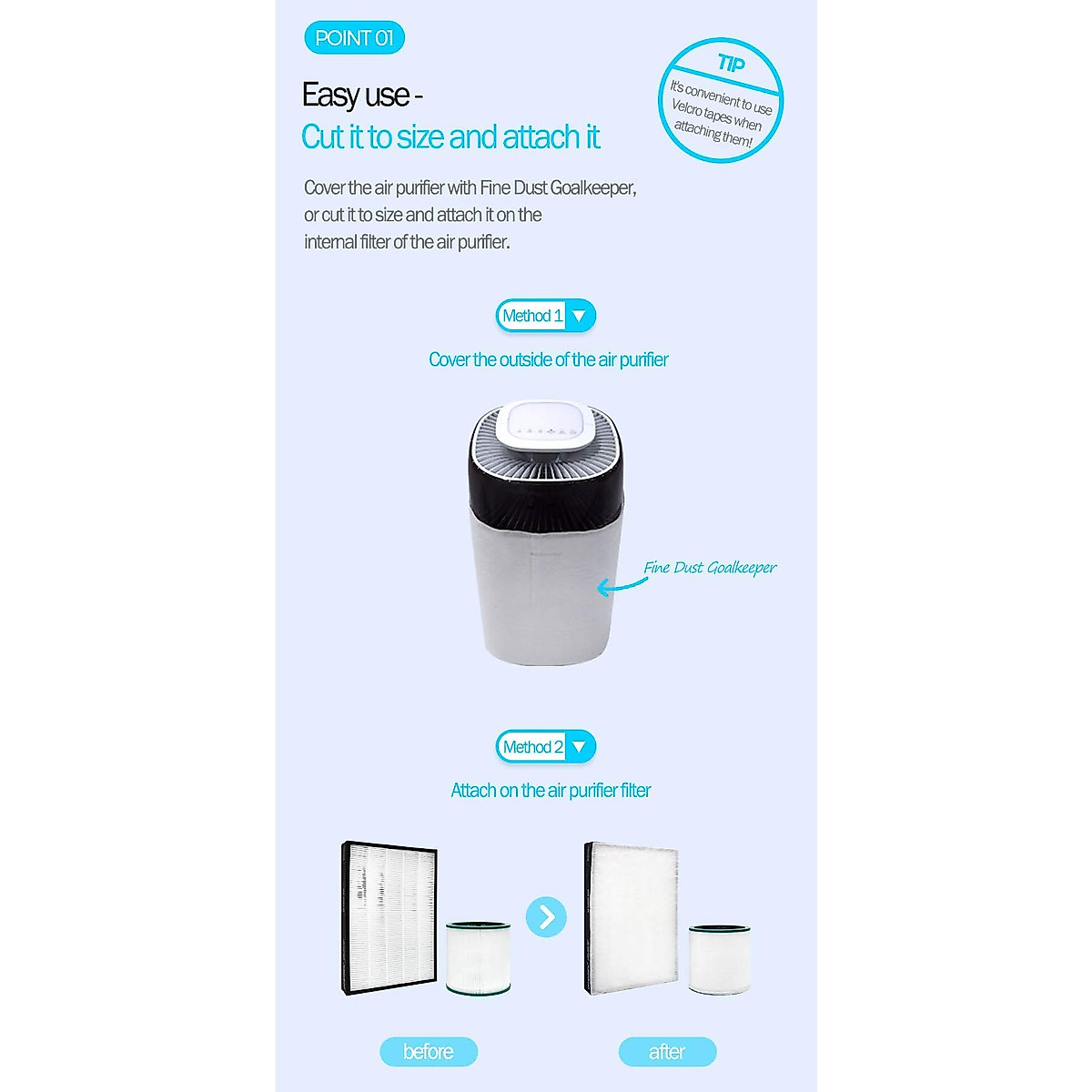 FilterTech Fine Dust Goalkeeper - DIY Filter Saver for Mitsubishi Air Purifier CT-456DK/SPA-401K/SPA-421K/SPA-501K/SPA-502K/SPA-582K : Additional Protection, Filter Life Extension