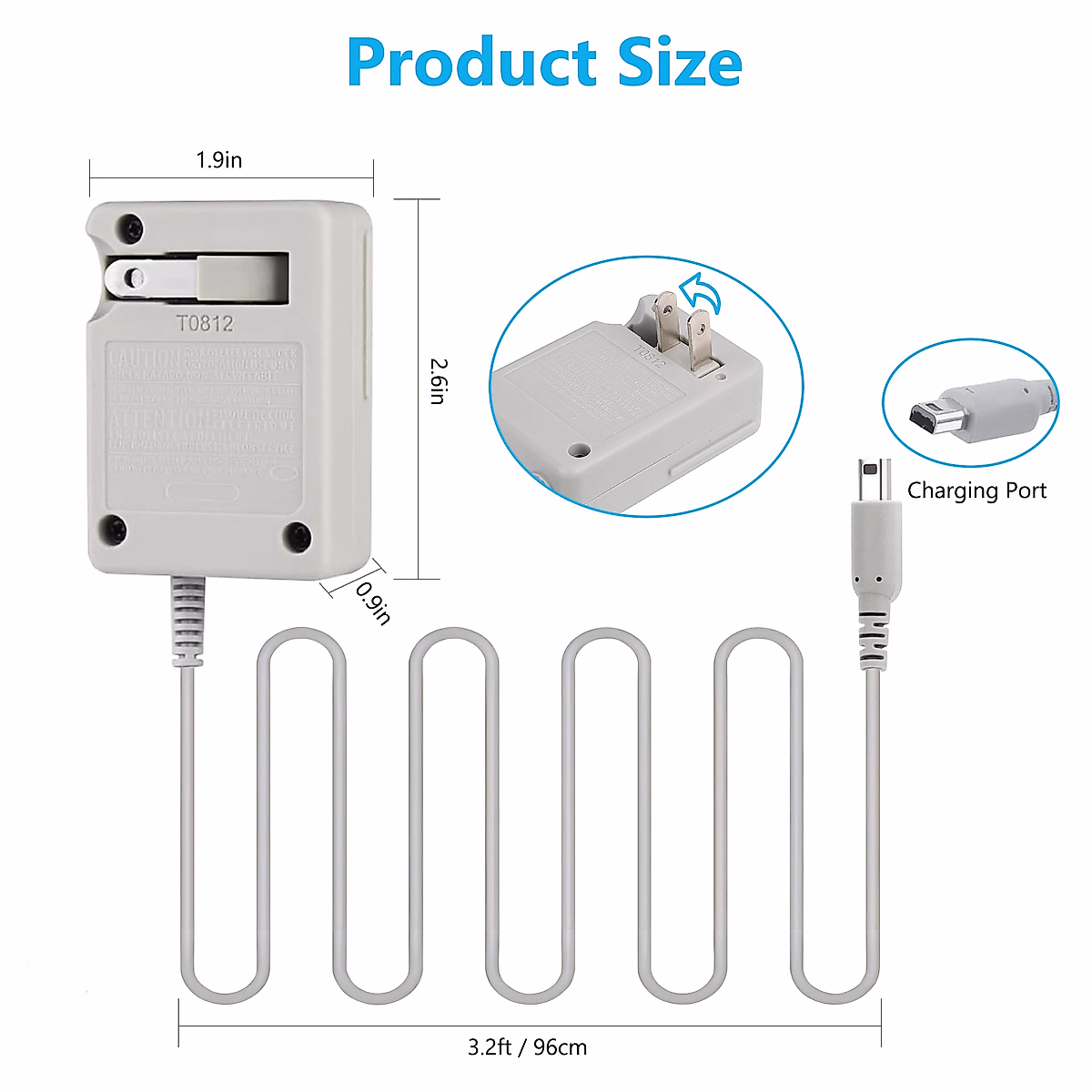 BXIZXD 3DS Charger Compatible with Nintendo 3DS/ 3DS XL/ New 3DS/ 2DS/ DSi Wall Travel Charger Power Cord Charging Cable
