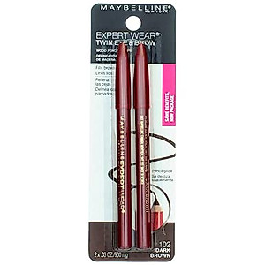 Maybelline Expert Eyes Twin Brow & Eye Pencil, Dark Brown [102], 0.06 oz (Pack of 6)