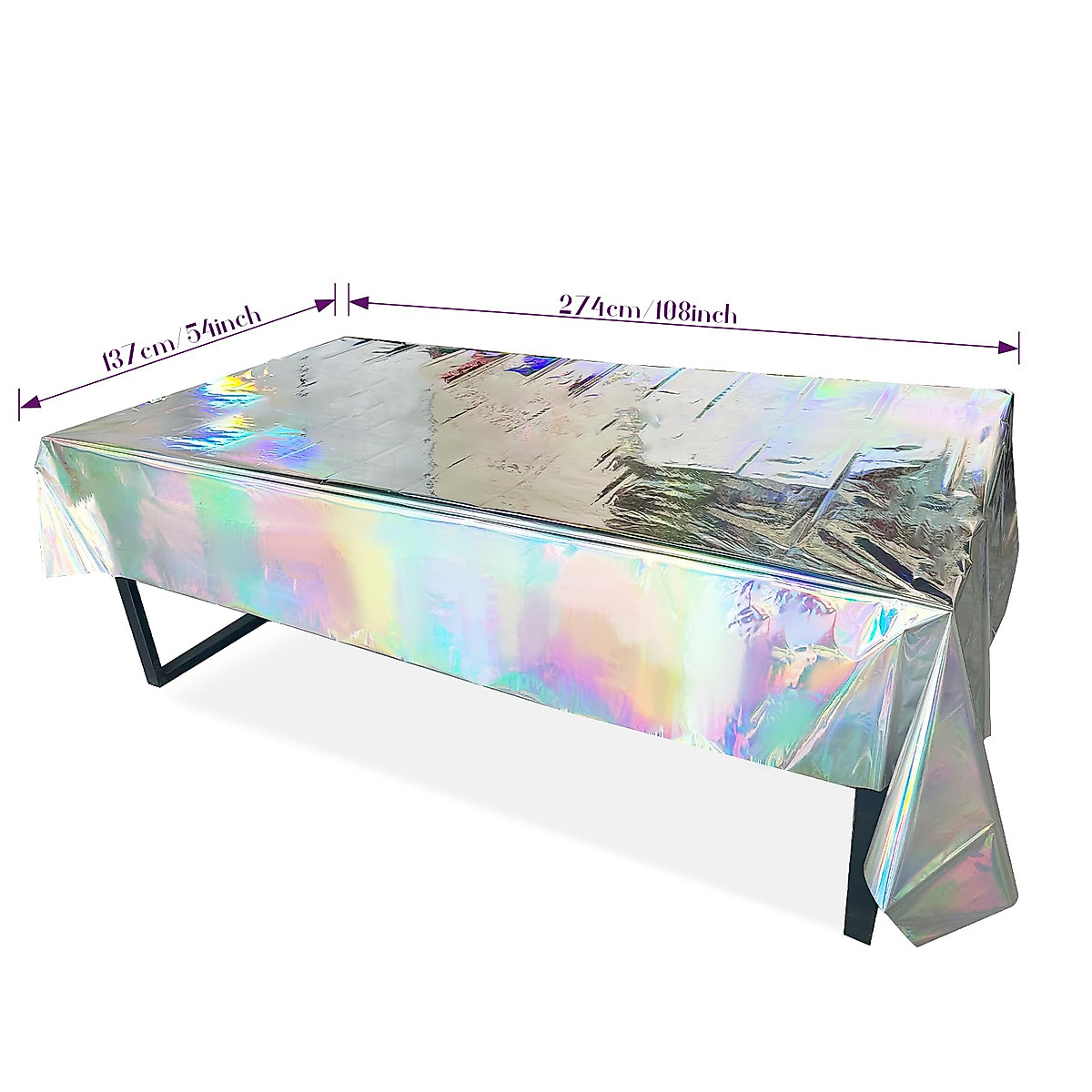 JXPARTYY 4 Pack Iridescent Tablecloth, 54" x 108" Table Cloths Iridescence Plastic Disposable Table Covers Iridescent Disco Party Decorations, Birthday Decor Tablecloth for Buffet Table (Laser)