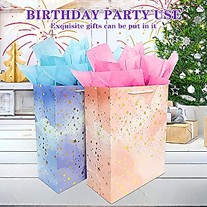 Gift Bag,Birthday Gift bags Large Gift Bags Set Included 2 Pack Paper Gift Bags with Tissue Paper, Colorful Pink Blue Gift Bags for Women, Men, Boy, Girl, Kids, Pretty Gift Bags for Birthday,Party,Bridal Shower,Gift Bag with Handles,Present Bags Gift Wrap