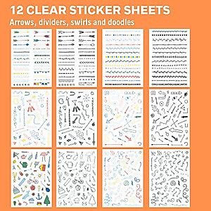 Ultimate Design Elements Planner Stickers Set - Value Pack of 24 Sheets - Clear Stickers, Banners, Arrows, Mandala Coloring - Cute Supplies and Accessories for Bullet Dotted Journals or Scrapbooking