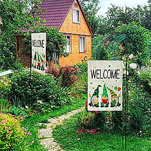 Boao St Patrick's Day Garden Flag Welcome Gnome Garden Flag Double Sided Shamrock Yard Flag Holiday Decorative Garden Flag for St Patrick's Day Indoor Outdoor Decoration, 12.5 x 18 Inches