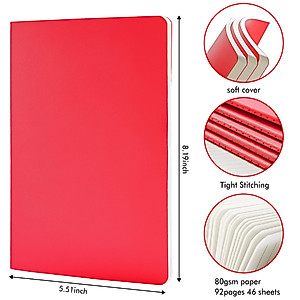 16 Pack Soft Cover Journal Bulk, Feela Lined Notebooks College Ruled for Work for Women Girl Writing, Blank Travel Journal Note Taking Notebook School Business Supplies, 8.2” x 5.5”, A5, Red