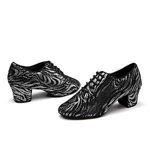 AOQUNFS Women Latin Ballroom Dance Shoes Lace-up Modern Salsa Practice Dance Shoes,K4-Black-5-2MD,US 8
