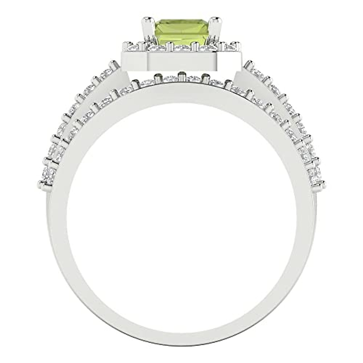 Clara Pucci 2.20ct Emerald Cut Halo Solitaire Natural Peridot Engagement Promise Anniversary Bridal Ring Band set 18K White Gold 9