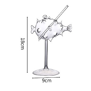 Angoily Creative Puffer Fish Cocktail Glasses Set of 2, Clear Puffer Fish Shaped Drinks Cups 280ml Wine Glasses for Party Novelty Mushroom Glasses Drinking for KTV Bar Club Restaurant