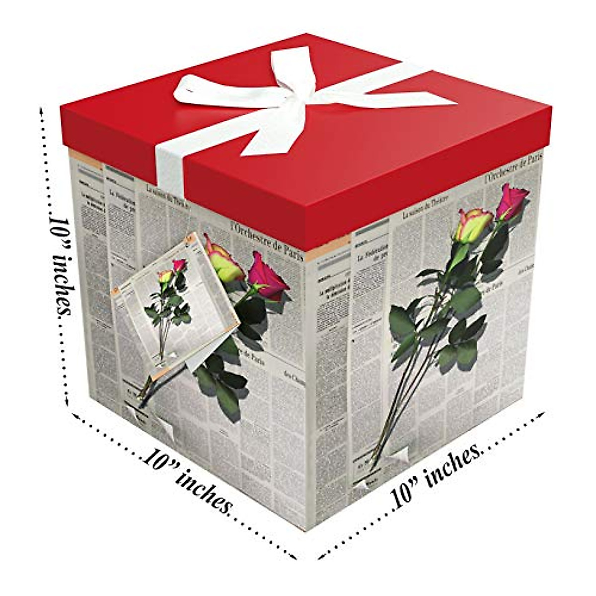 Gift Box 10"X10"X10" - Les Roses Collection - Easy to Assemble & Reusable - No Glue Required - Ribbon, Tissue Paper, and Gift Tag Included - EZ Gift Box by Endless Art US