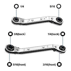 WADEO Hvac Service Wrench Tools, Refrigeration Service Wrench Set 3/16”, 3/8”, 5/16'', 1/4'' Air Conditioner Ratchet Wrenchs with Hex Bit Adapter for HVAC