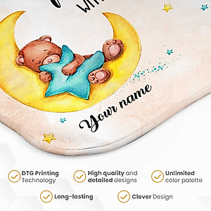 Pavo Personalized Baby Blanket with Name - Baby Teddy Bear with Moon Blanket - Includes Bib & Onesie Option - Personalized Baby Gifts for Christmas, Thanksgiving, Shower