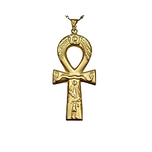 FAMA.store Egyptian Jewelry Ankh Cross Key of Life 18K Solid Yellow Gold necklas Pendant #6 (Large)