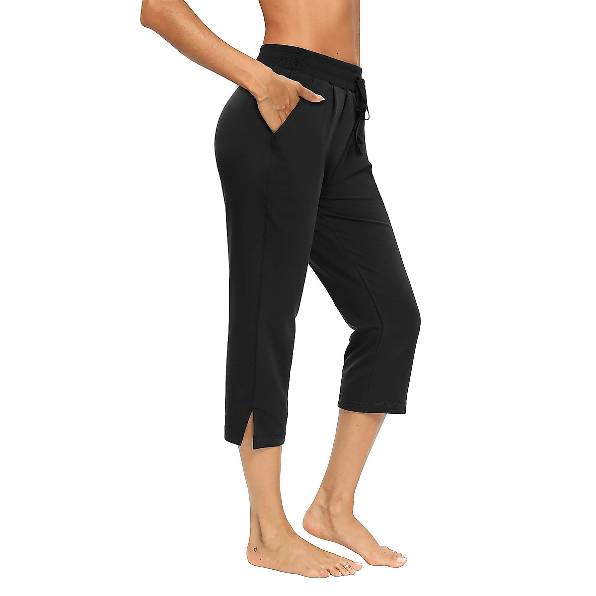 LEXISLOVE Capris for Women Casual Summer Wide Leg Crop Pants Loose Comfy Drawstring Yoga Jogger Capri Pants with Pockets Black XL