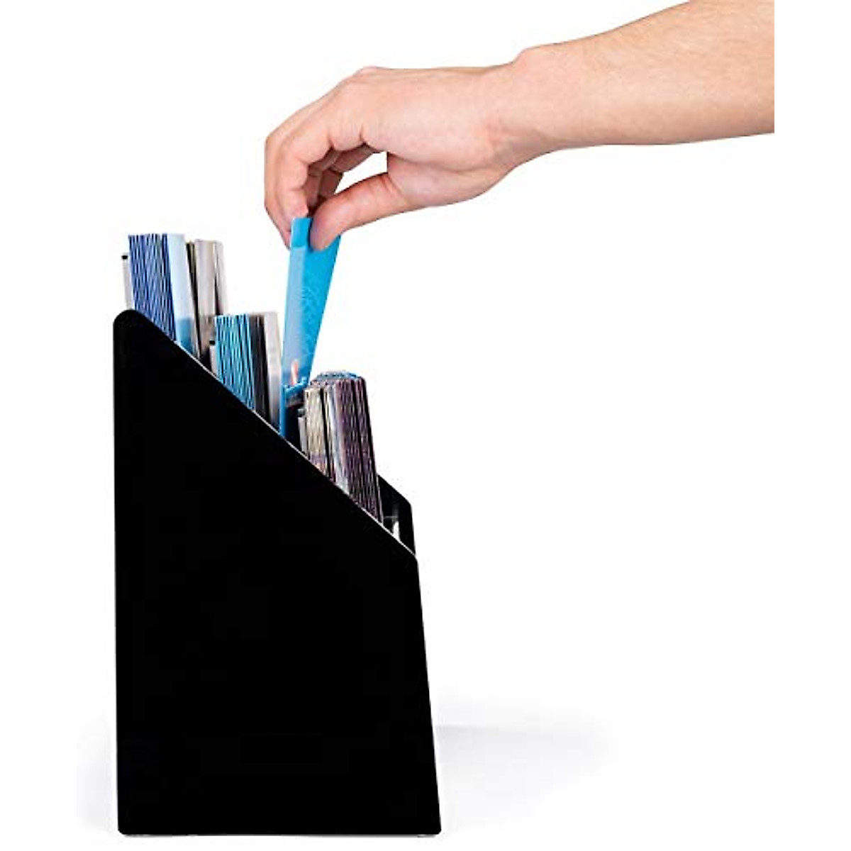 Tiered Leaflet Holder with 12 Pockets for 4x9 Brochures, Clear Plexiglas Brochure Rack for Tabletop Use with Black Acrylic Sides
