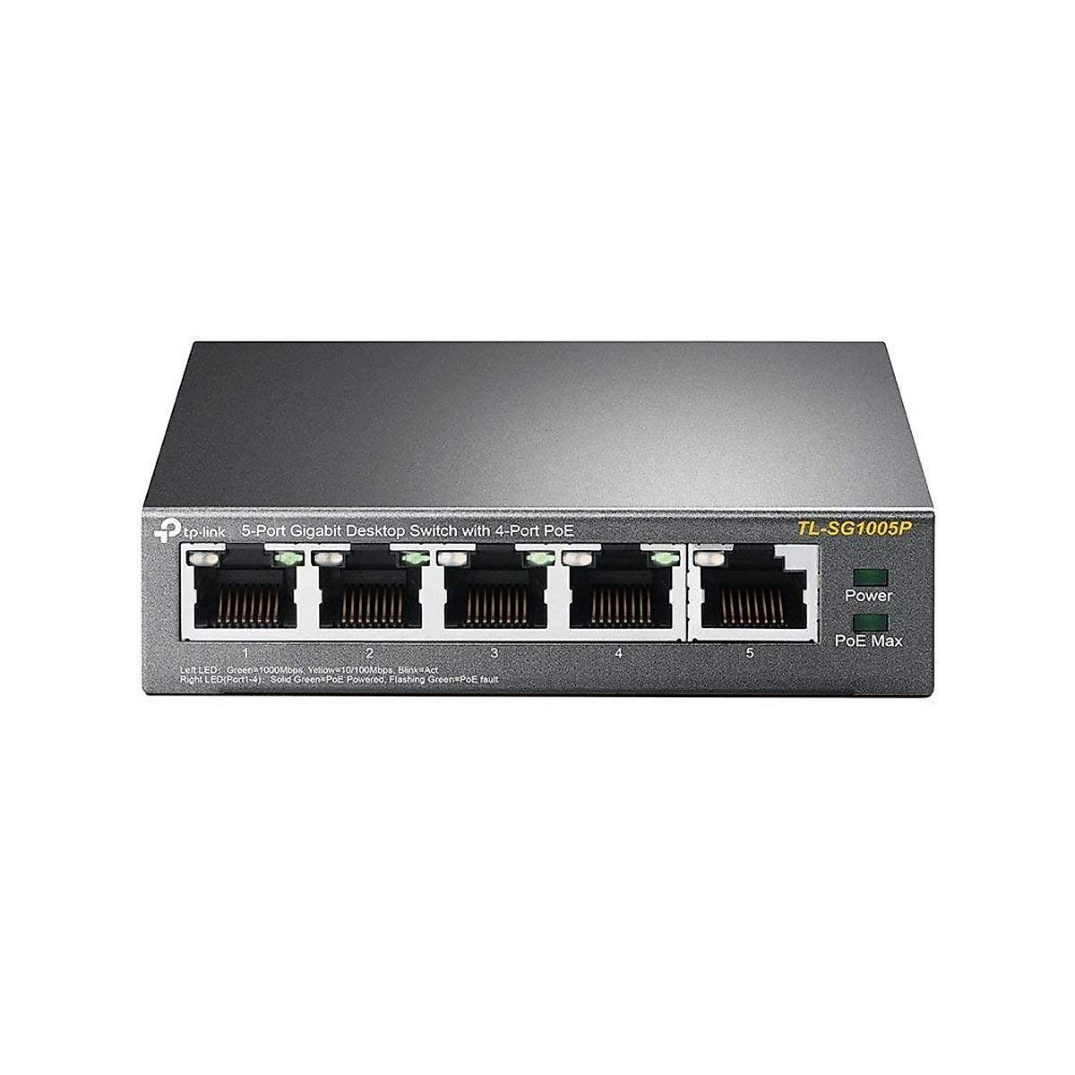 TP-Link 5 Port Gigabit PoE Switch | 4 Port PoE 56W | 802.3af Compliant | Shielded Ports | Traffic Optimization | Plug and Play | Sturdy Metal (TL-SG1005P) (Renewed)