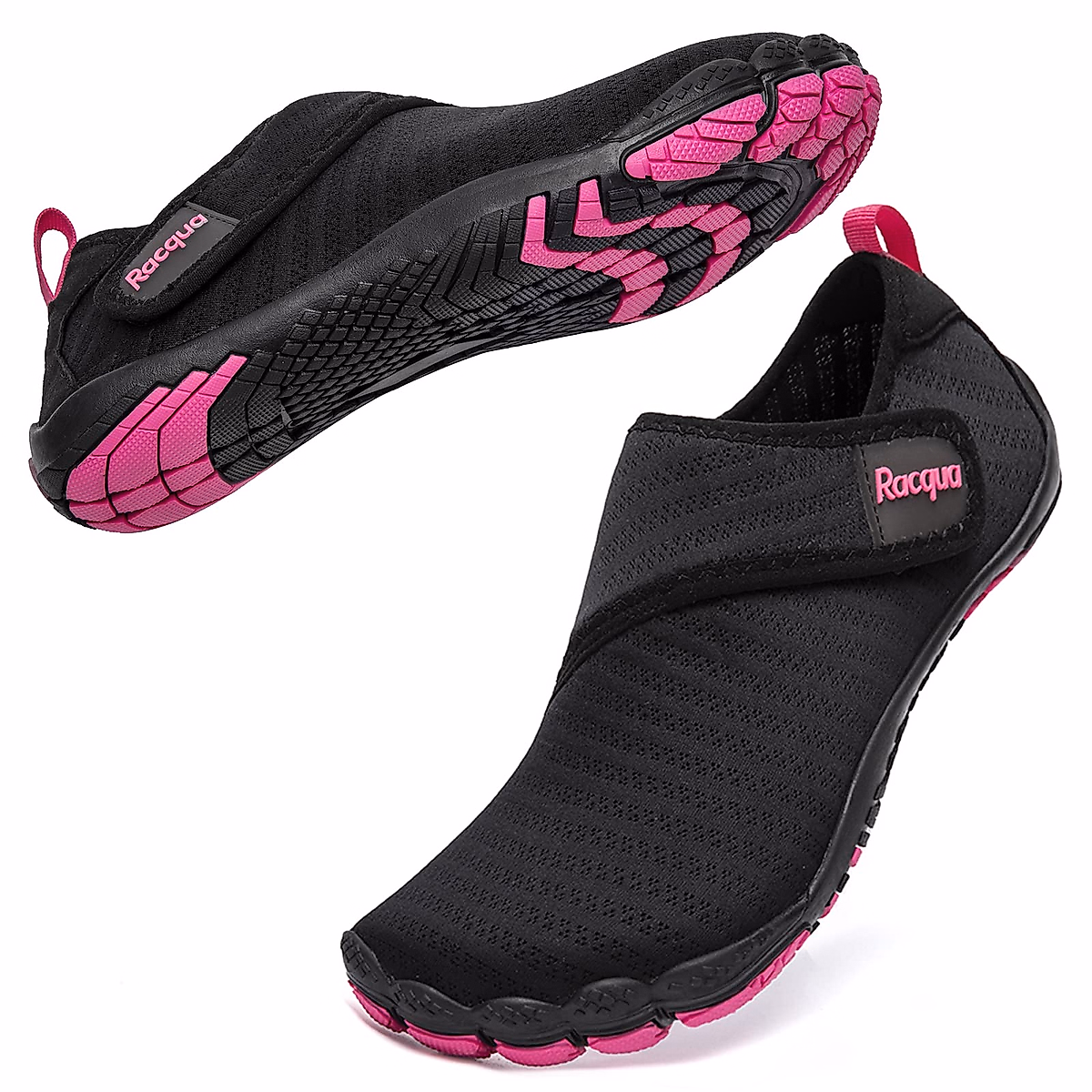 Racqua Mens Womens Water Shoes Quick Dry Barefoot Lightweight Shoes Beach Swim Sport Shoes Hiking Pool Surfing Diving Aqua Shoes Black/Rose 9.5 Women/8.5 Men