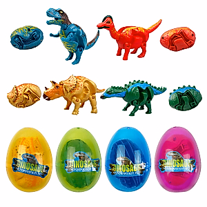 JoFAN 4 Pack Jumbo Dinosaur Deformation Eggs Prefilled Plastic Easter Eggs with Toys Inside for Kids Boys Girls Toddlers Easter Basket Stuffers Gifts Party Favors