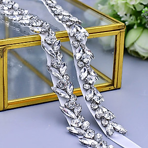 HONGMEI womens Rhinestone Thin Bridal Wedding Handmade Sash Bride Bridesmaid Belt Dress, White, One Size