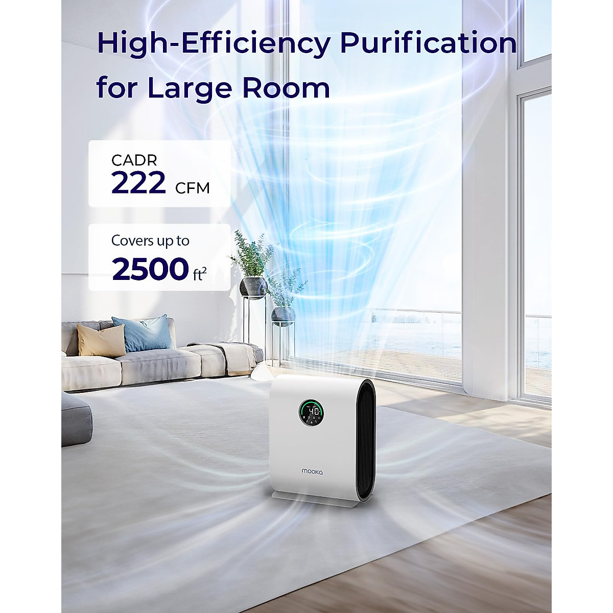 Air Purifiers for Home Large Room Up to 2500 ft² with PM 2.5 Display Air Quality Sensors, MOOKA H13 HEPA Air Purifier With Auto Mode for Pets Dust Odor Smoke, Timer, 15dB Sleep Mode for Bedroom, KJ217