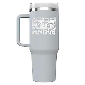 shop4ever Just A Girl Who Loves Anime Engraved Insulated Stainless Steel Tumbler with Handle, Lid, and Straw 40 oz. Anime Fans Anime Lovers Birthday Gift (Fog)