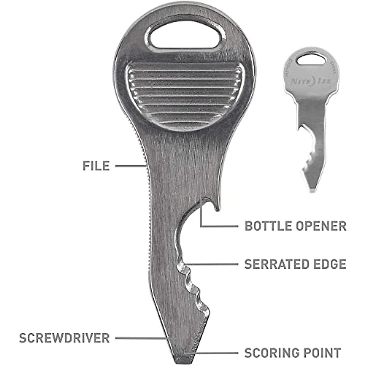 Nite Ize KCT1010-1088 DoohicKey QuicKey Stainless-Steel 5-in-1 Keychain Multi Tool with Key Hole Attachment, Stainless Steel