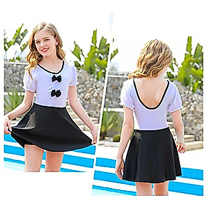 Kadola Birthday Bathing Suit Girls Girls Swimsuit 1 Piece Puff Sleeves Dress Swimwear Bathing Suit 7 to (Orange, 16-18 Years)