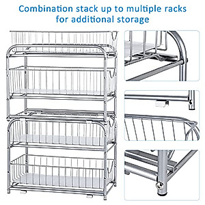 2 Pack - Stackable 2-Tier Under Sink Cabinet Organizer with Sliding Storage Drawer, Pull Out Cabinets Organizer Shelf Baskets, for Kitchen, Pantry, Under The Sink, Cabinet, Bathroom, Silver