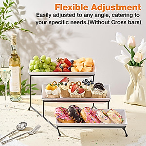 Mfacoy 3 Tier Serving Tray Set, 12" Tiered Serving Trays Platters, Reusable Serving Tray for Party, Collapsible Sturdier Stand with Stable Cross Bars, Serving Platters for Veggie, Fruit, Dessert