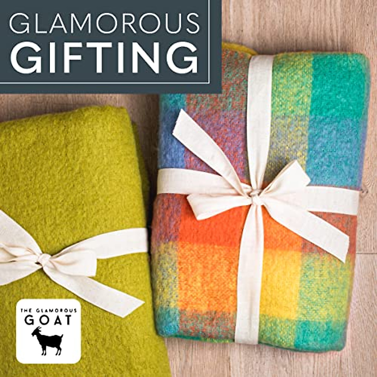 Mohair Wool Throw Blanket - 55% Mohair 34% Wool, Ultra Soft and Fluffy, Warm and Cosy Ethically-sourced Mohair and Wool Throw. 71” x 51”. Hemp Carrier Bag Included (Otago Spring)