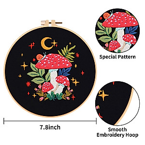 Nuberlic 3 Pack Embroidery Kit for Adults Beginners, Stamped Cross Stitch Mushroom Patterns with Hoop, Thread, Needles & Step-by-Step Guide Easy DIY Starter Kit
