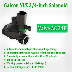 Galcon YLZ 3/4-inch Solenoid Globe Valve AC 24V FPT Irrigation Control Inline w/Flow Control Reinforced Plastic, Drip Irrigation, Greenhouse Residential & small Commercial Sites GAVASY312Q9