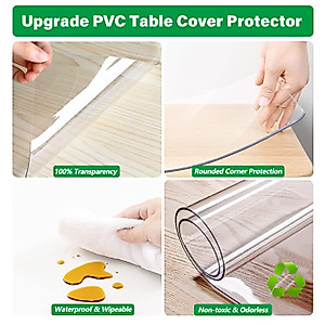 24X48 Inch Clear Dining Table Protector Pad Cover Plastic Kitchen Tablecloth Heat Resistant PVC Table Top Protector Rectangle Clear Tablecloth Dining Room Table Cover Protector 1.5mm Thick