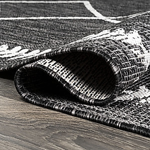 JONATHAN Y SMB129E-8 Derya Tribal Diamond Trellis Indoor Outdoor Area-Rug Bohemian Contemporary Easy-Cleaning Bedroom Kitchen Backyard Patio Non Shedding, 8 X 10, Black/Ivory