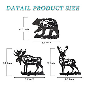 COOZZYHOUR Deer Bear Moose Metal Wall Art Decor, 8.9inch,Set Of 3, Rustic Concise Decoration, Hanging For Living Room Bedroom Bathroom Christmas Indoor Outdoor, Lodge, Hunting, Black