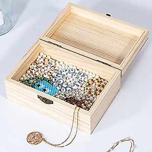 Unfinished Wood Box, Dedoot 4 Pack 5.9x2.93x2.55 Inches Small Wood Craft Box with Locking Clasp Rectangle Wood Gift Box Organizer for Jewelry Artist Tool and Brush Storage Box
