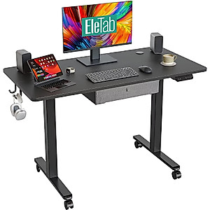 EleTab 48 x 24 Inch Electric Standing Desk with Drawer, Stand up Desk Adjustable Height for Home Office, Sit Stand Computer Desk, Ergonomic Workstation Black Steel Frame/Rustic Brown Tabletop