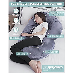 TINKLE WELL C-Shaped Pregnancy Pillows, Memory Foam Pregnancy Pillow Full Body Maternity Pillow with Removable Cover, 52 Inch Pregnancy Pillows for Sleeping (Grey)