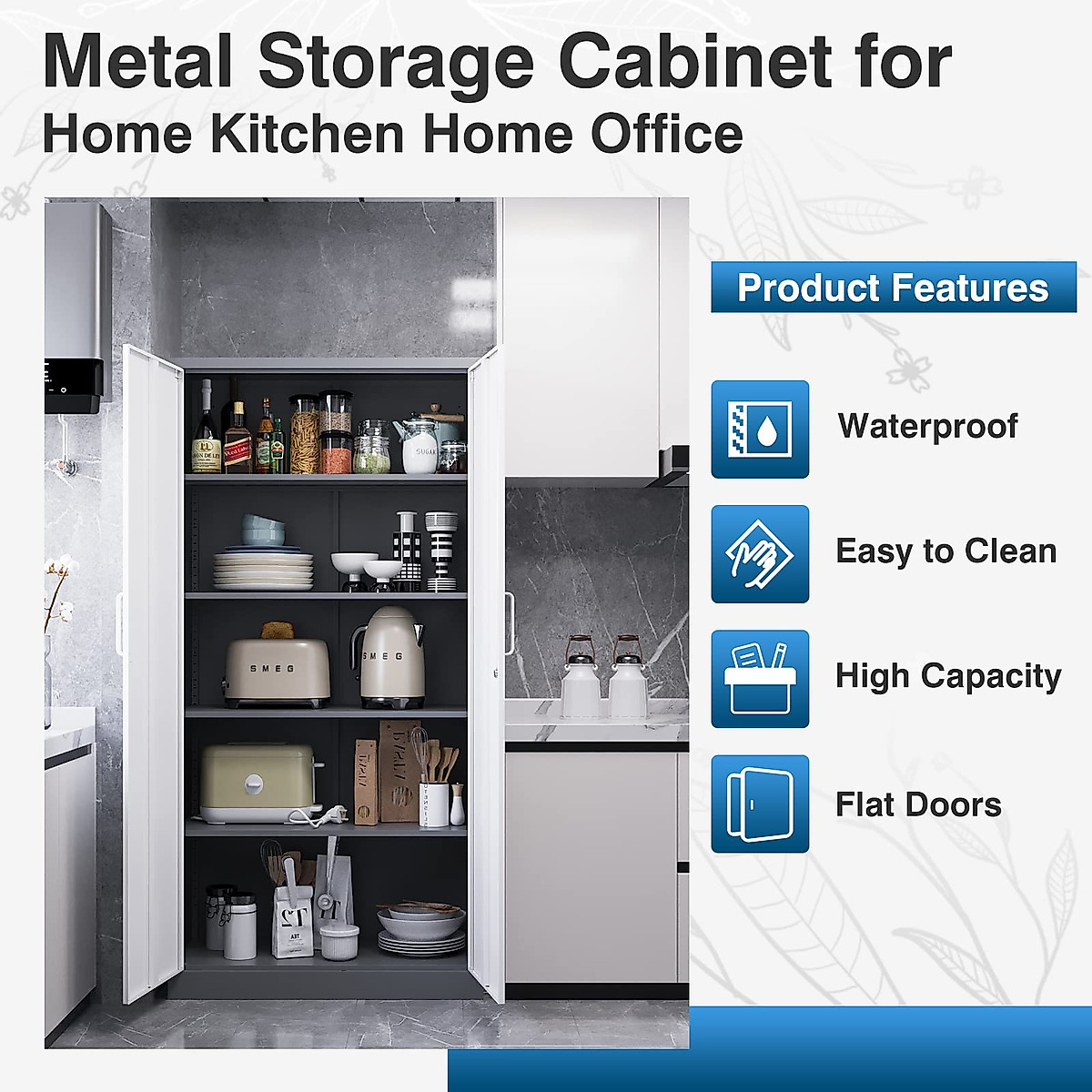 PEUKC Metal Garage Storage Cabinet, 71-inch Tall Cabinet with Adjustable Shelves & Locking Doors, Tool Cabinets for Garage,Office,Home,School,Gym (Grey White)