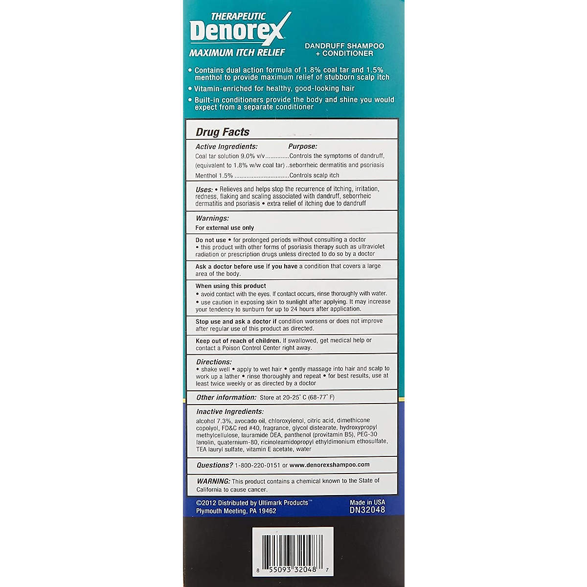 Denorex Therapeutic Dandruff Shampoo + Conditioner, Maximum Itch Relief 10 oz (Pack of 4)