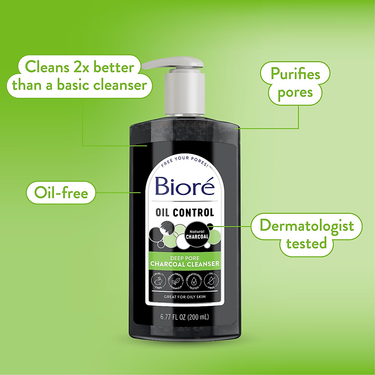 Bioré Deep Pore Charcoal Face Wash, Facial Cleanser for Dirt and Makeup Removal From Oily Skin, 6.77 Ounce