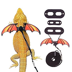 ADOGGYGO Bearded Dragon Lizard Leash Harness - Adjustable Cool Leather Wing Lizard Reptile Harness Leash for Bearded Dragon Lizard Reptiles (Orange)