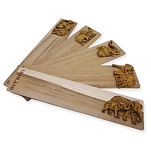 WitnyStore 7" Long Carved Wooden Bookmark Elephant Walking and Baby Lifting Trunk Handmade Unique Craft Accessory Collectibles Gift Souvenir